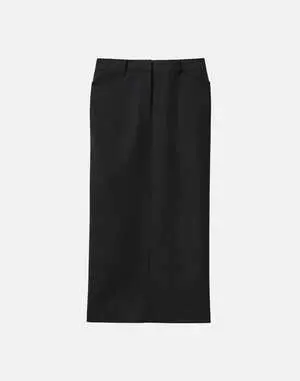 Lafayette 148 New York Stretch Wool Midi Trouser Skirt - Black