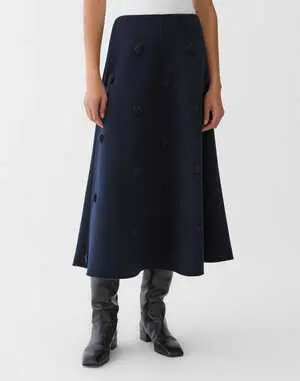 Lafayette 148 New York Wool Cashmere Polka Dot Midi Skirt - Blue Ink