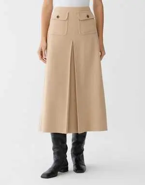 Lafayette 148 New York Camel Hair Pleated A-line Midi Skirt - Natural