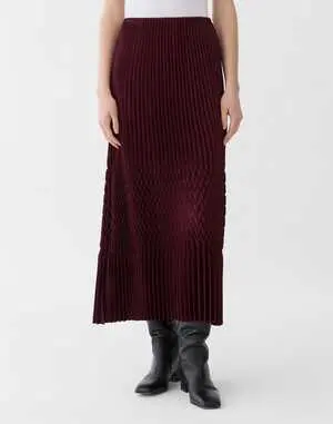 Lafayette 148 New York Satin Plissé Midi Skirt - Aubergine