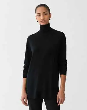 Lafayette 148 New York Washable Merino Wool Stand Collar Sweater - Black