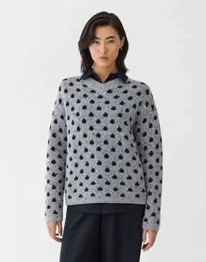 Lafayette 148 New York Polka Dot Jacquard V-neck Sweater