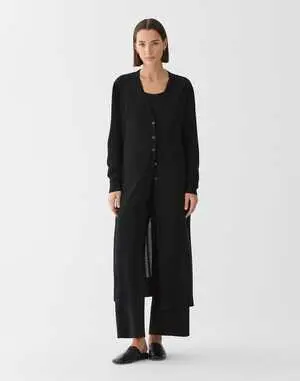 Lafayette 148 New York Washable Merino Wool Button Front Long Cardigan - Black