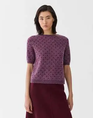 Lafayette 148 New York Polka Dot Jacquard Cashmere Short Sleeve Sweater