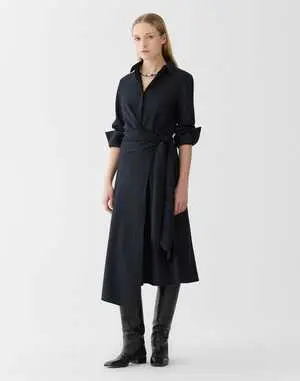 Lafayette 148 New York Brushed Wool Midi Wrap Shirt Dress