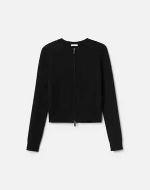 Lafayette 148 New York Cashmere Cable Cropped Zip Cardigan - Black