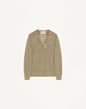 Valentino Garavani Lurex Jumper With Lace Trim - Gold