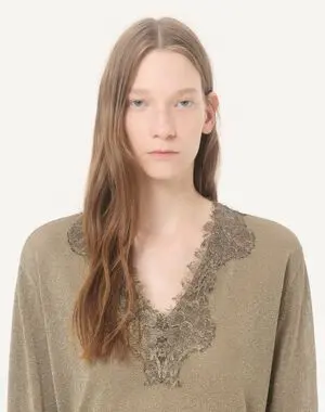 Valentino Garavani Lurex Jumper With Lace Trim - Gold