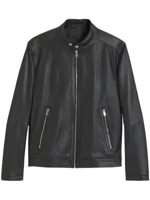 Hugo Boss Leather Zip-up Jacket With Stand Collar
