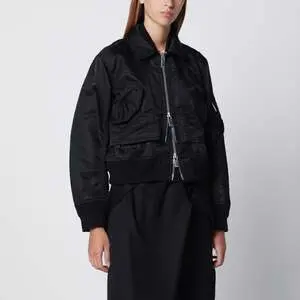 Sacai Satin-effect Nylon Zip Bomber Jacket - Black