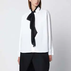 Sacai Cotton Blend Shirt With Integrated Black Scarf - White