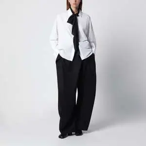 Sacai Cotton Blend Shirt With Integrated Black Scarf - White