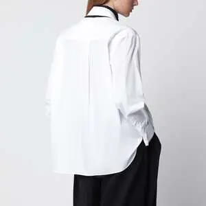 Sacai Cotton Blend Shirt With Integrated Black Scarf - White