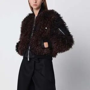 Sacai Bomber Jacket With Curly-effect Faux Fur Inserts - Brown