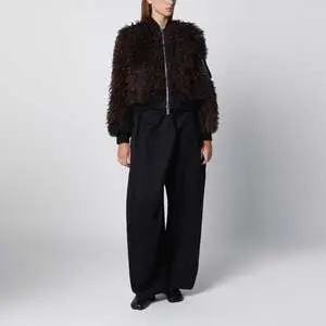 Sacai Bomber Jacket With Curly-effect Faux Fur Inserts