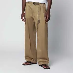 Sacai Cotton Twill Trousers With Belt - Beige