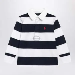 Polo Ralph Lauren Navy Blue/ Striped Cotton Polo Shirt - White