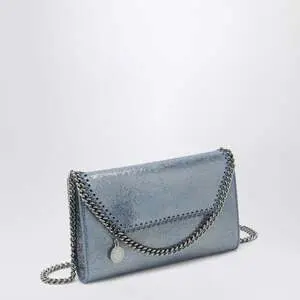 Stella McCartney Falabella Chain Wallet In Metallic Denim