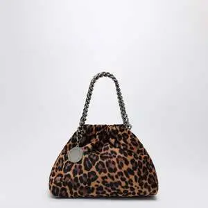 Stella McCartney Falabella Mini Drawstring Bag In Leopard Velvet - Brown