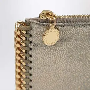 Stella McCartney Falabella Card Holder In Metallic Pyrite
