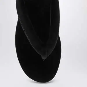 Balenciaga Stretch Velvet Wedge Thong Sandals - Black