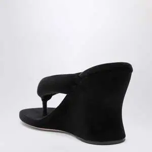 Balenciaga Stretch Velvet Wedge Thong Sandals - Black