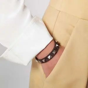 Valentino Garavani Rockstud Bracelet In Ebony Suede Leather