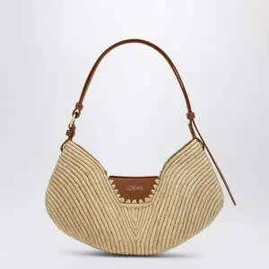 Loewe Medium Swing Bag In Natural Raffia And Calf Leather - Beige