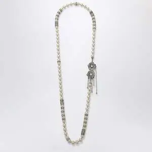 Alessandra Rich Pearl Necklace With Crystal Flower Clasp - White