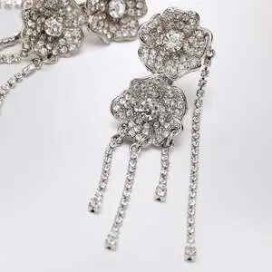 Alessandra Rich Crystal Flower Dangle Earrings