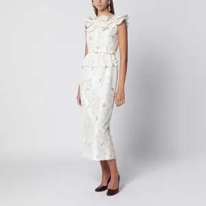 Alessandra Rich Silk Midi Dress With Floral Pattern