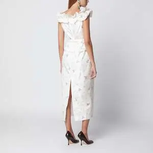 Alessandra Rich Floral Print Silk Midi Dress - White