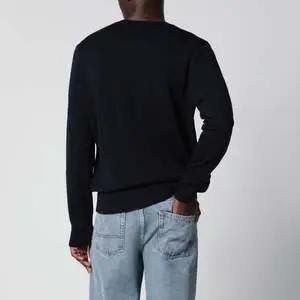 AMI Paris Navy Wool Crewneck Sweater With De Coeur Embroidery