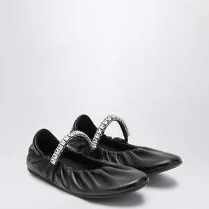 JIMMY CHOO Jade Nappa Leather Ballet Flats With Crystal Strap - Black