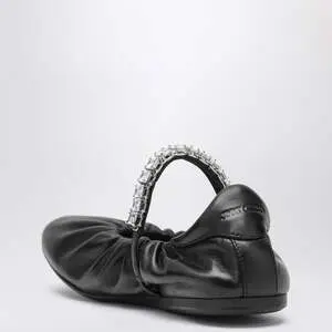 JIMMY CHOO Jade Nappa Leather Ballet Flats With Crystal Strap - Black