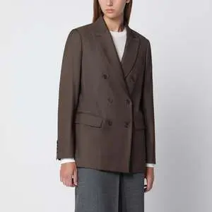 Max Mara Leather Double-breasted Wool Jacket - Brown