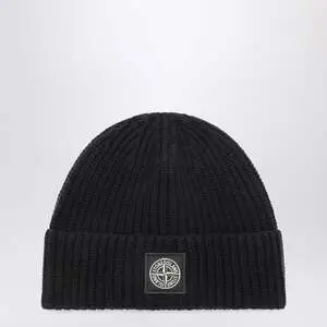 Stone Island Wool Beanie With Compass Patch - Blue
