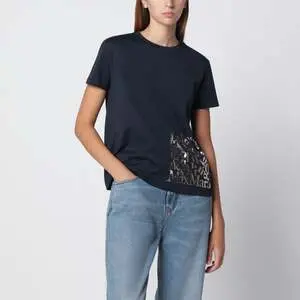 Max Mara Navy Cotton T-shirt With Logo Print - Blue