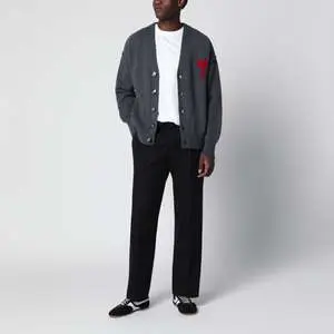 AMI Paris Virgin Wool Cardigan With De Coeur Logo