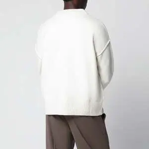 AMI Paris Virgin Wool V-neck Cardigan With De Coeur Logo