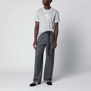 AMI Paris Cream Cotton T-shirt With Logo Appliqu