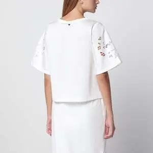 Max Mara Cotton T-shirt With Openwork Embroidery