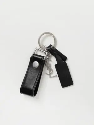 Saint Laurent Leather Keyring With Charm - Black