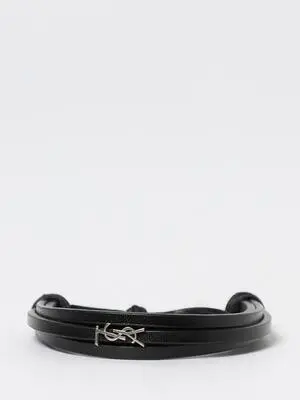 Saint Laurent Calfskin Leather Bracelet With Interlocking Logo - Black