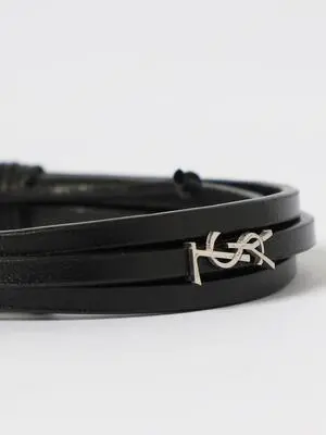 Saint Laurent Calfskin Leather Bracelet With Interlocking Logo
