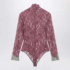 Valentino Garavani Burgundy Lace Bodysuit - Red
