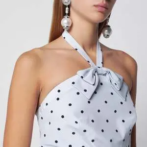 Alessandra Rich Silk Polka Dot Halterneck Midi Dress