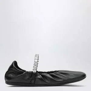 JIMMY CHOO Nappa Leather Ballet Flats With Crystal Embellishment - Black