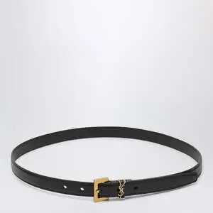 Saint Laurent Cassandre Thin Belt In Grained Leather - Black