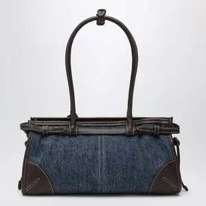 Prada Bonnie Medium Handbag In Denim And Leather - Blue